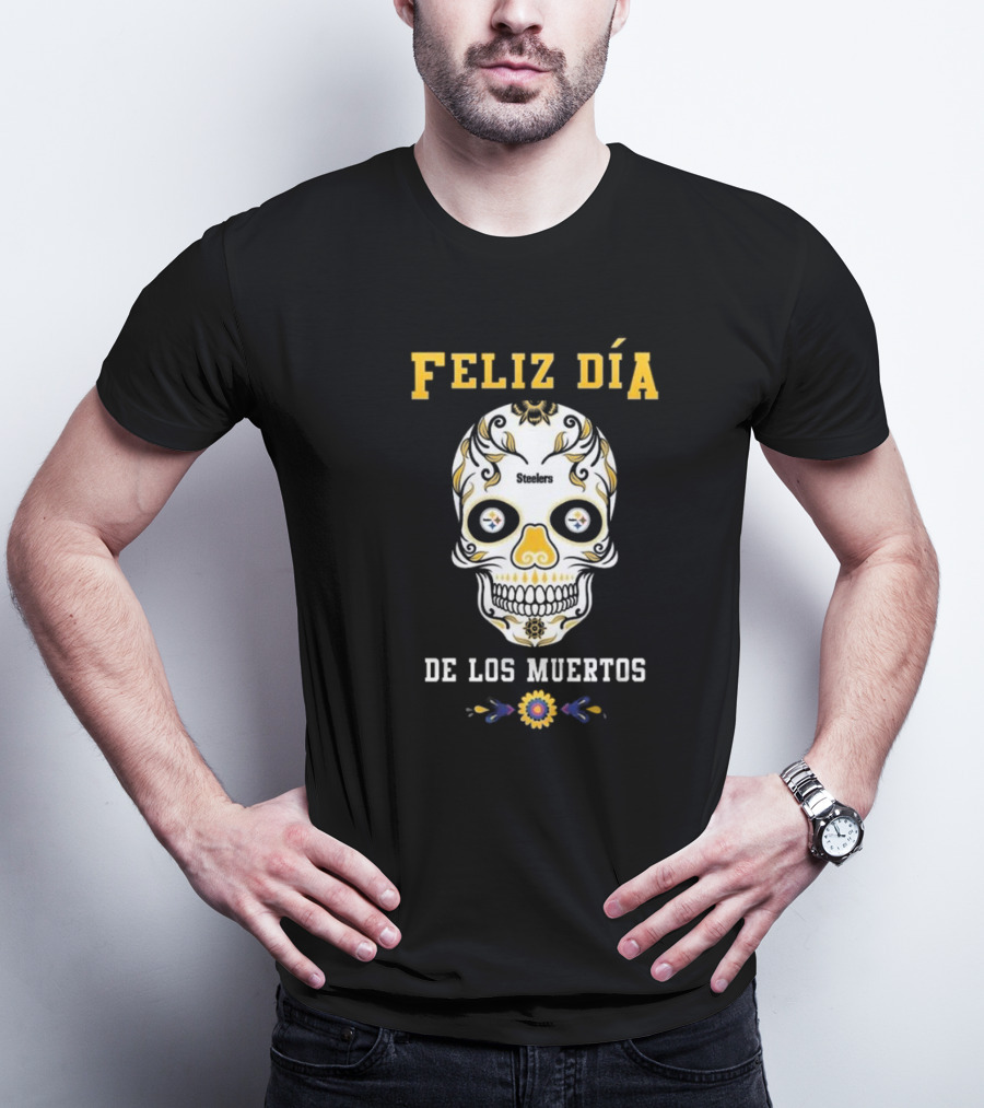 Pittsburgh Steelers Feliz Dia De Los Muertos Skull T-Shirt
