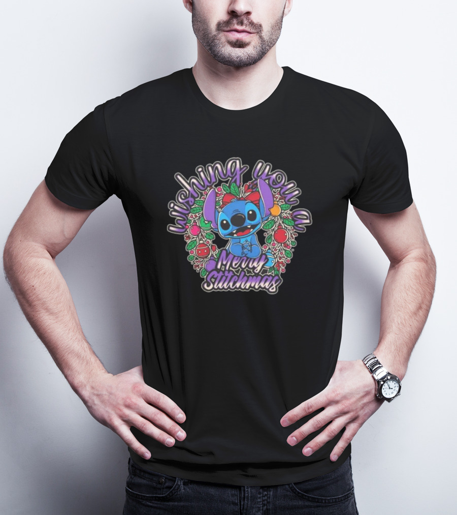 Wishing You A Merry Stitchmas Stitch Holiday Wreath T-Shirt