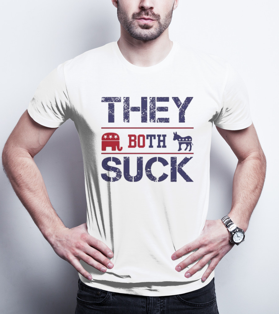 THEY BOTH SUCK Anti Republican Elephant Donkey Political T-Shirt