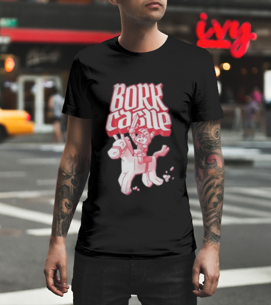 Bork Castle Cartoon Knight Riding Horse T-Shirt