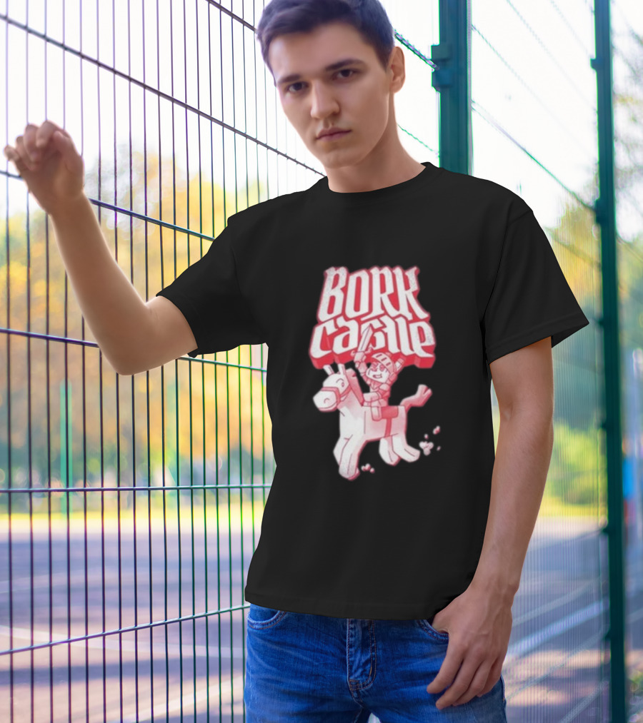 Bork Castle Cartoon Knight Riding Horse T-Shirt