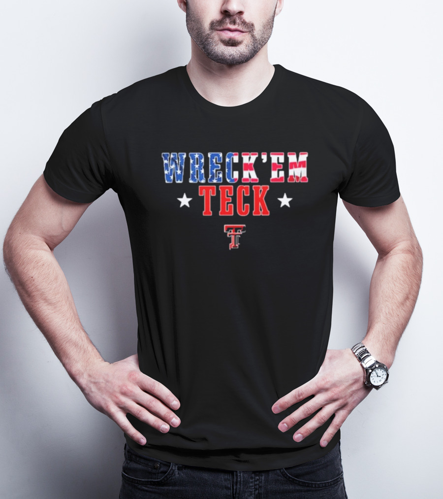 Wreck’em Texas Tech Red Raiders Patriotic Stars Stripes TT T-Shirt