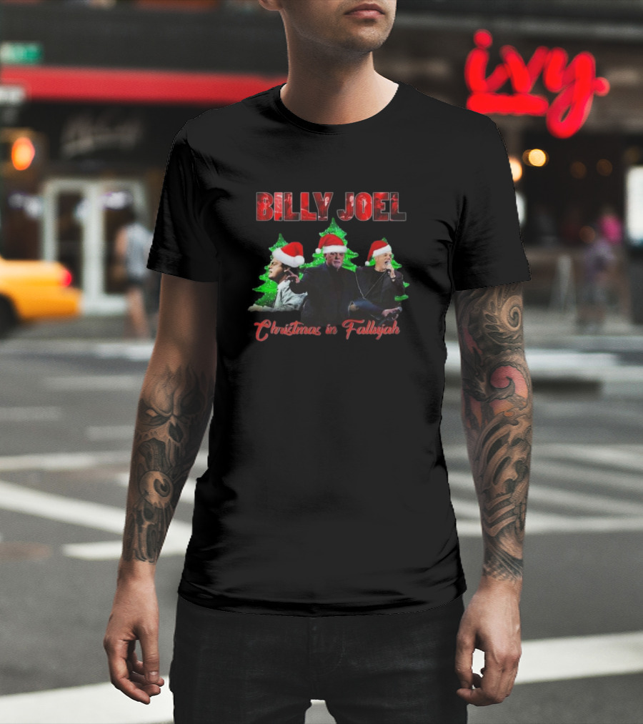 Billy Joel Christmas In Fallujah Santa Hat Green Tree Trio T-Shirt