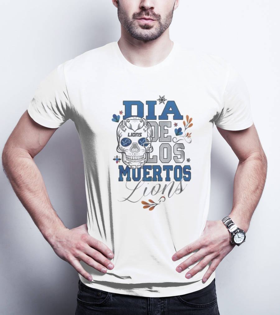 Detroit Lions Dia De Los Muertos Skull Lions T-Shirt