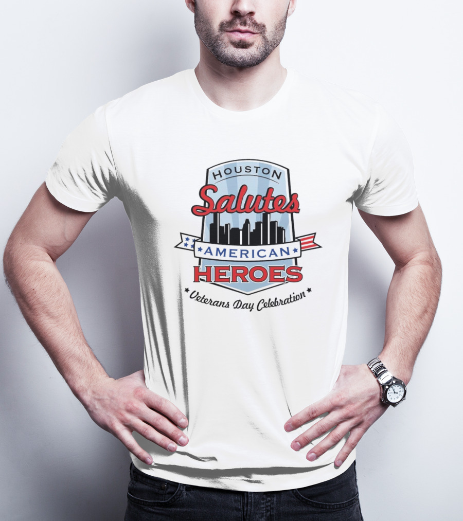 Houston Salutes American Heroes Veterans Day Celebration Skyline Banner T-Shirt