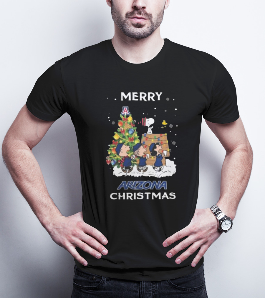 Arizona Wildcats Snoopy Peanuts Merry Christmas Tree T-Shirt