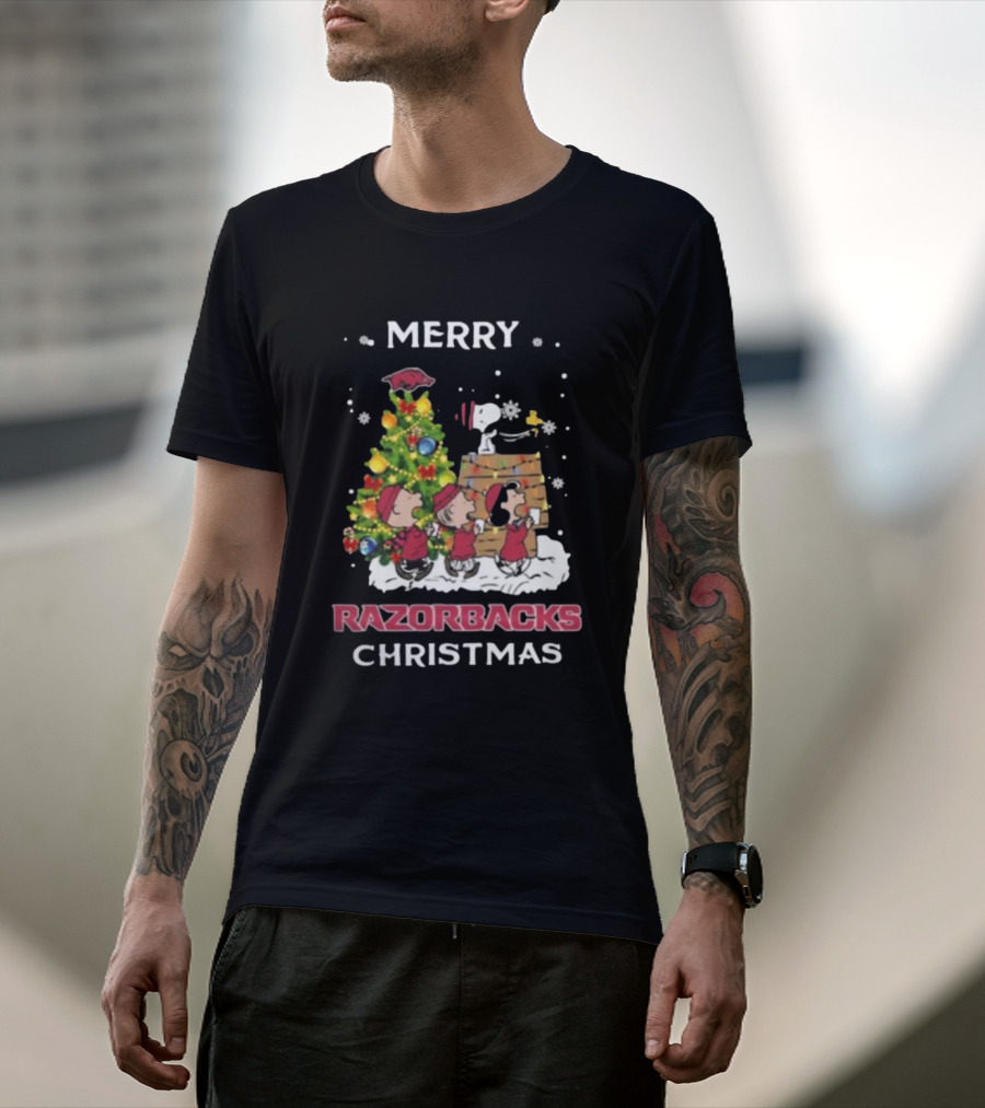 Merry Razorbacks Christmas Arkansas Snoopy And Friends T-Shirt