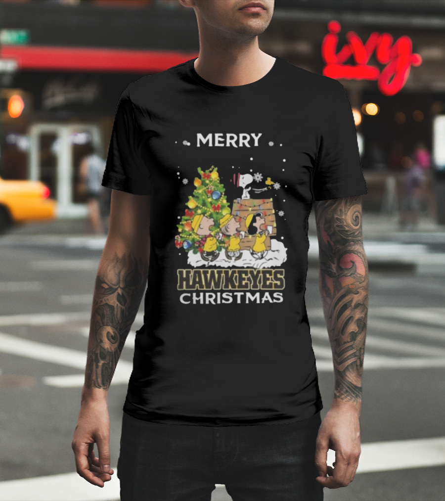 Merry Hawkeyes Christmas Snoopy And Friends Iowa T-Shirt