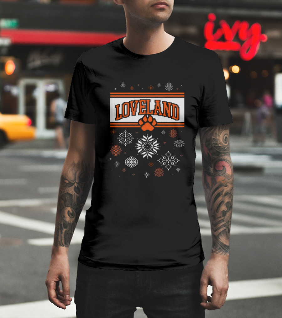 Loveland Paw Print Snowflakes Ugly Sweater Christmas T-Shirt