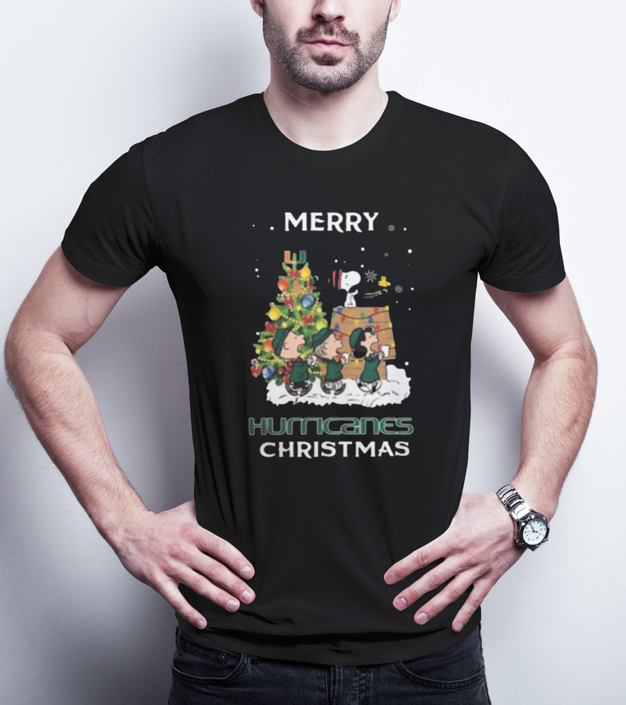 Miami Hurricanes Snoopy Friends Merry Christmas T-Shirt