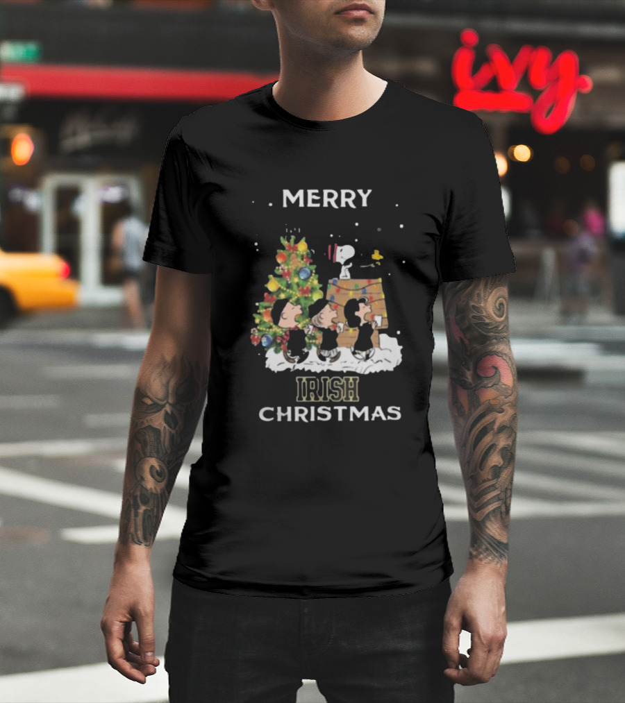 Merry Irish Christmas Notre Dame Fighting Irish X Snoopy And Friends T-Shirt