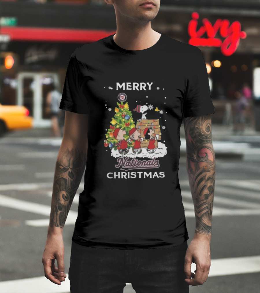 Merry Nationals Christmas Snoopy And Friends With Washington Nationals Logo T-Shirt