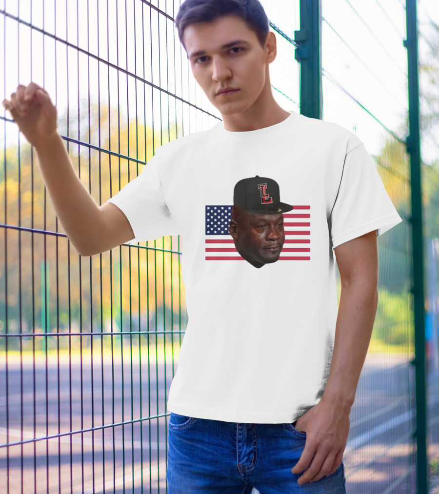Michael Jordan Crying Meme USA Flag LL Cap T-Shirt