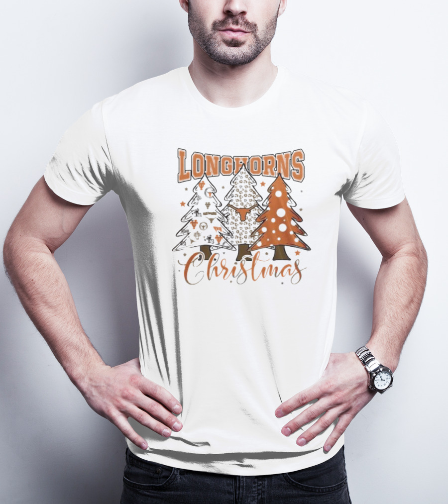 Longhorns Christmas Trees Merry Christmas And Happy New Year 2025 T-Shirt