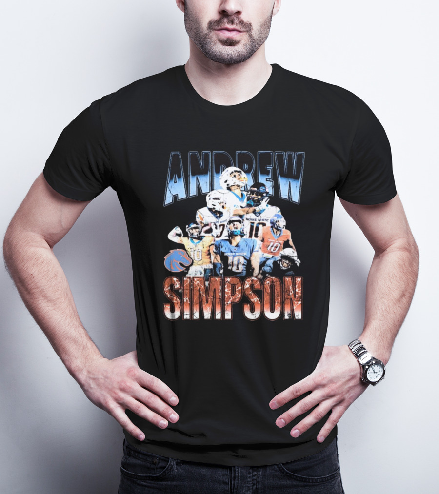 Andrew Simpson Boise State Broncos Football Throwback 90s Players T-Shirt