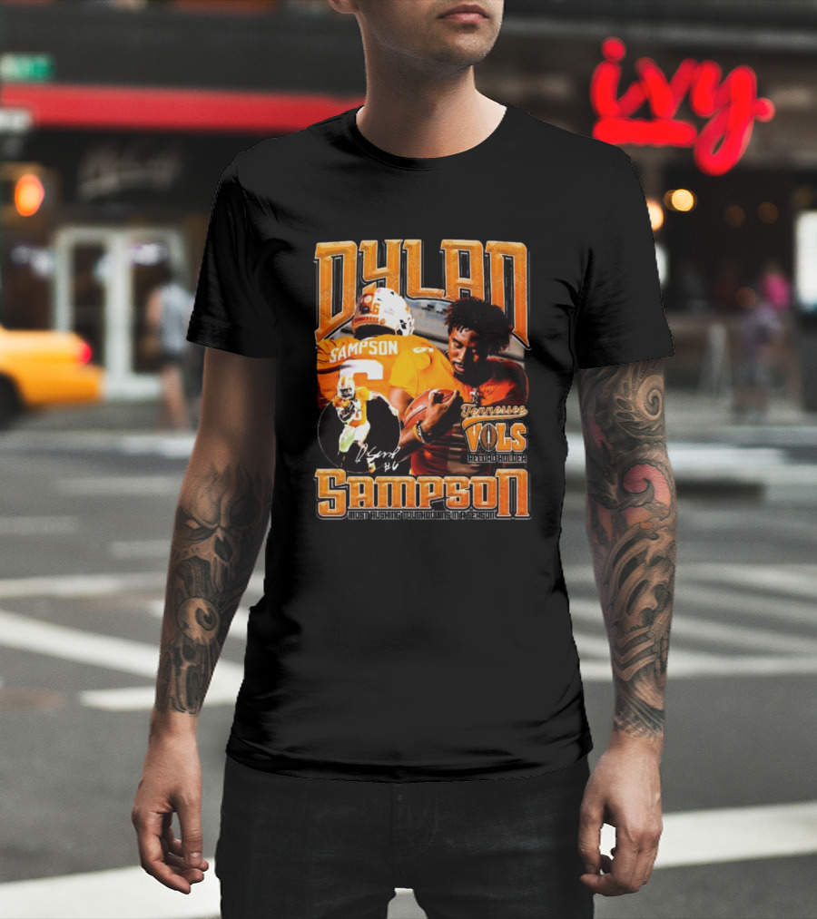 Dylan Sampson Tennessee Vols Record Holder Most Rushing Touchdowns In A Season Vintage Icon Signature T-Shirt