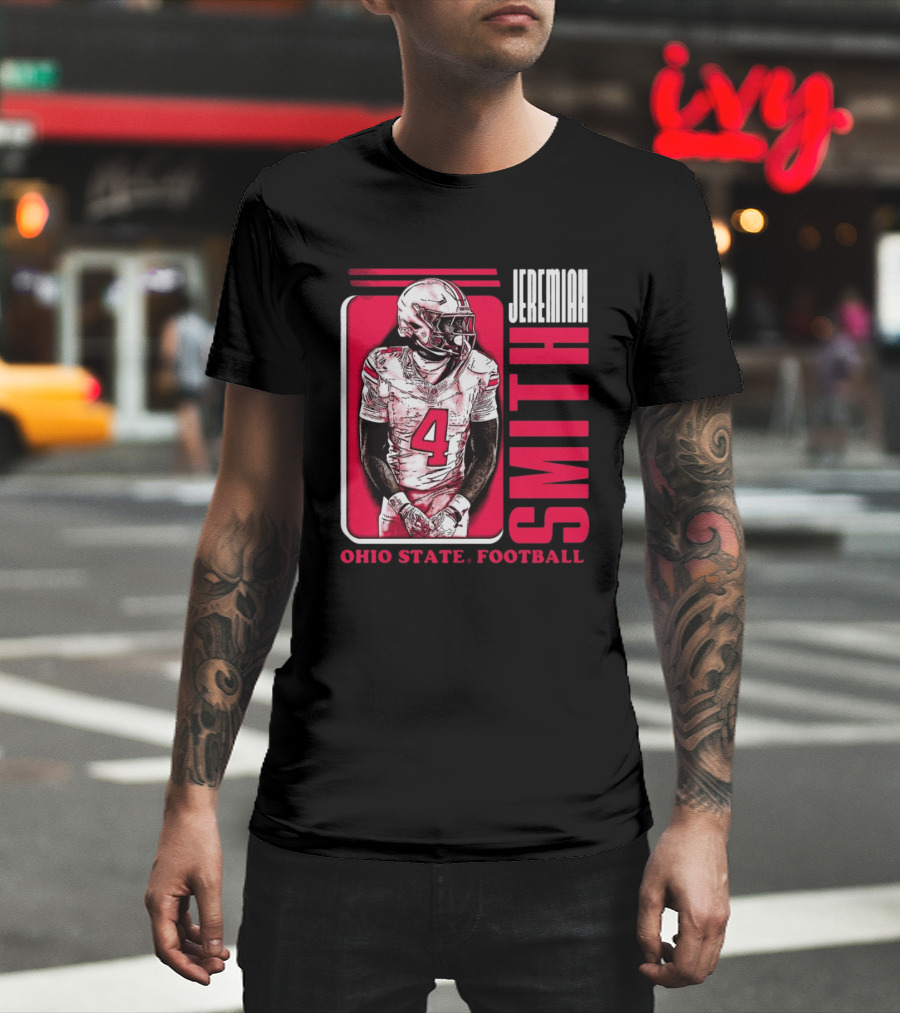Jeremiah Smith Ohio State Football Number 4 Red Frame T-Shirt