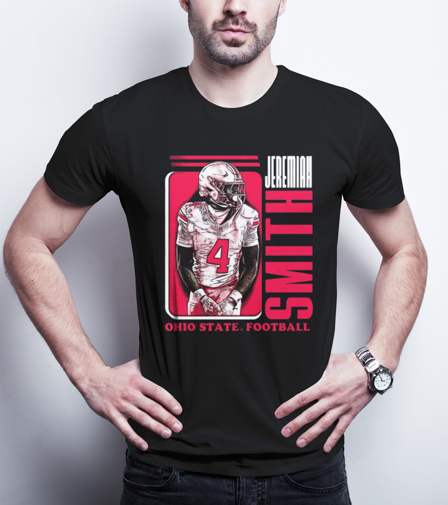 Jeremiah Smith Ohio State Football Number 4 Red Frame T-Shirt