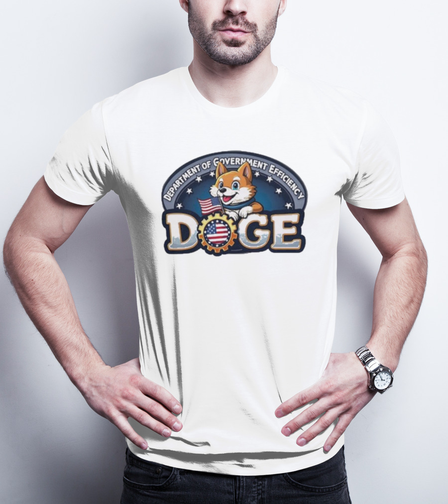 Doge Department Of Government Efficiency America Patriotic Dog With Flag T-Shirt