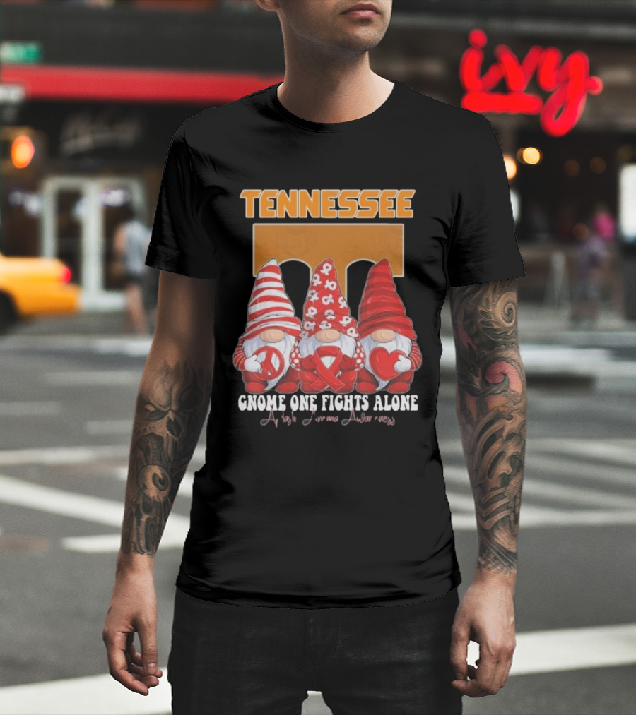 Tennessee Volunteers Autism Awareness Gnome One Fights Alone T-Shirt