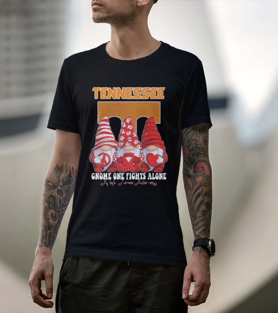 Tennessee Volunteers Autism Awareness Gnome One Fights Alone T-Shirt