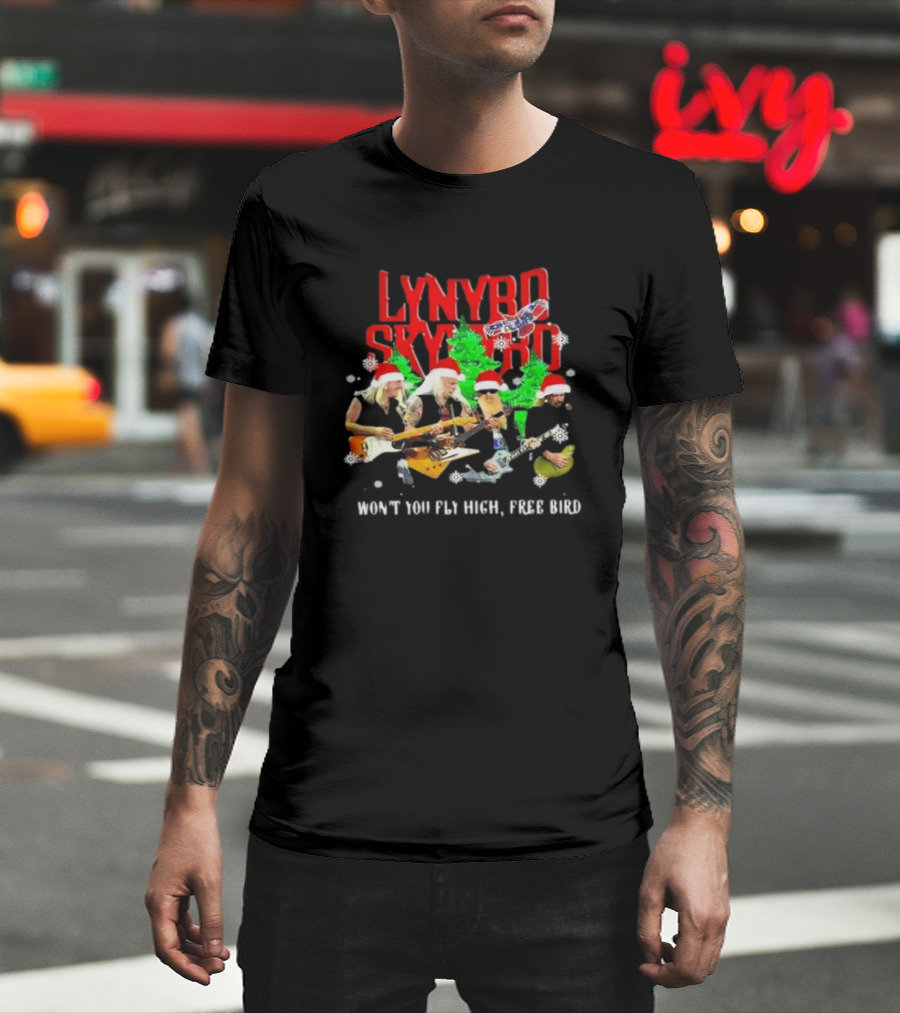 Lynyrd Skynyrd Won’t You Fly High Free Bird Christmas Holiday Band Santa Hats T-Shirt