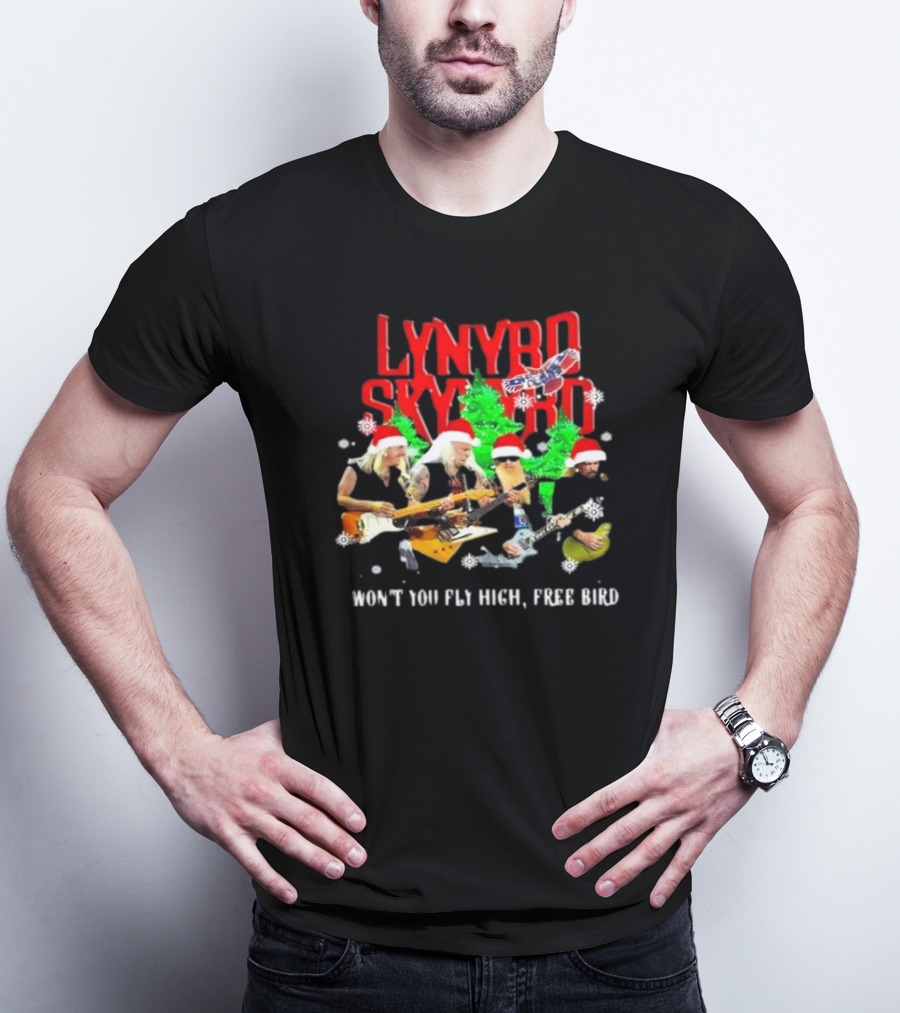 Lynyrd Skynyrd Won’t You Fly High Free Bird Christmas Holiday Band Santa Hats T-Shirt