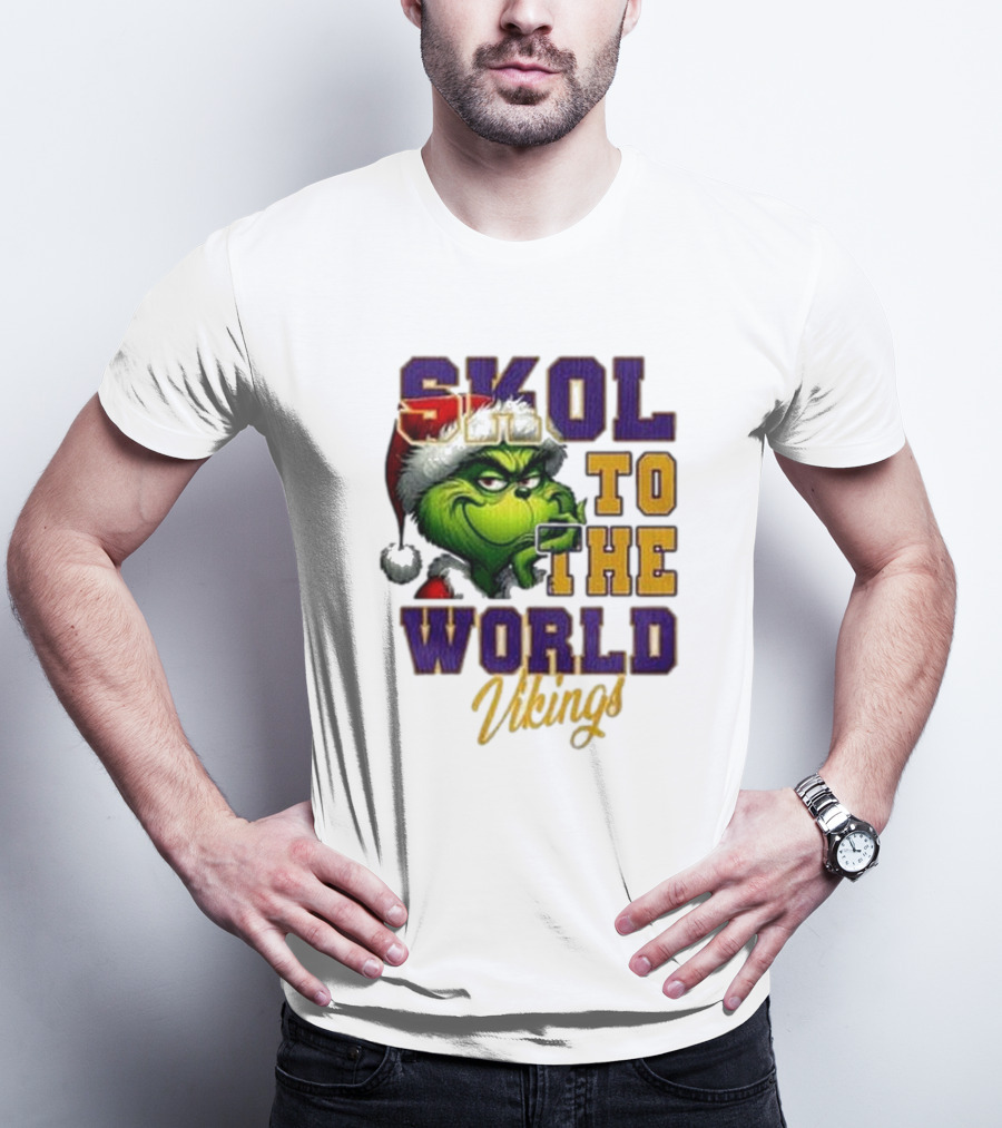 Minnesota Vikings Christmas The Grinch Skol To The World T-Shirt