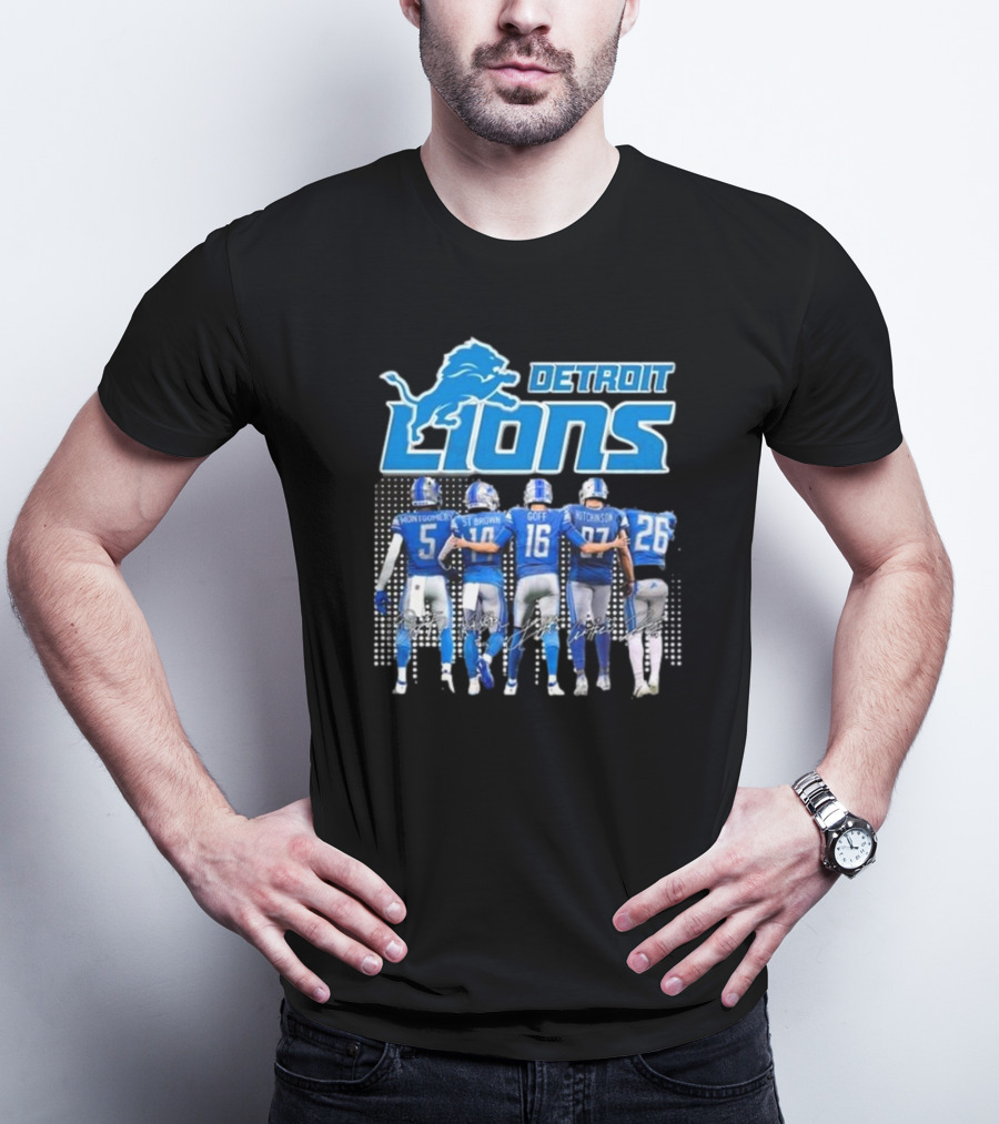 Detroit Lions Montgomery St. Brown Goff Hutchinson Gibbs Signatures T-Shirt