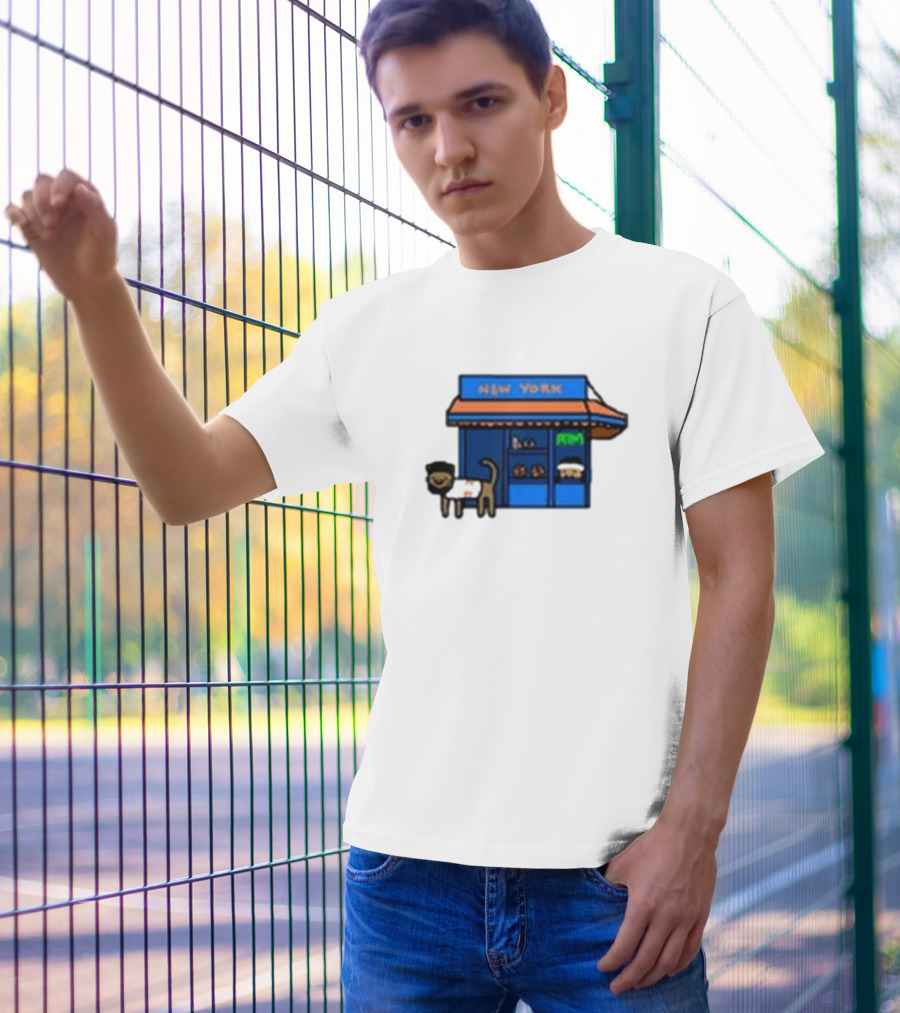New York Bodega Kat With Blue Storefront And ATM T-Shirt