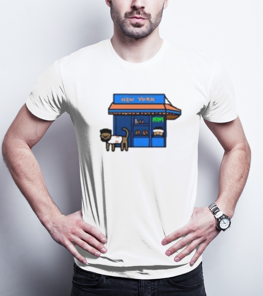 New York Bodega Kat With Blue Storefront And ATM T-Shirt