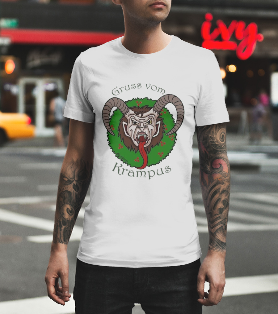 Gruss Vom Krampus Green Wreath Christmas T-Shirt