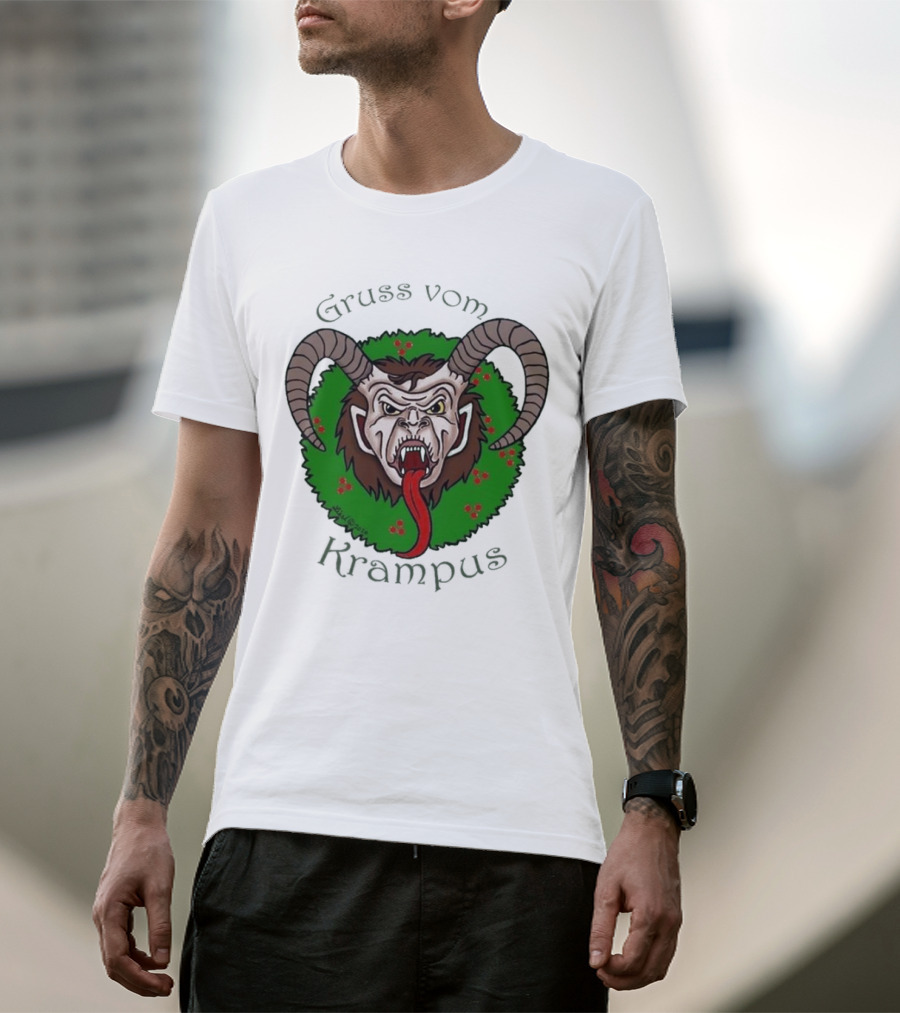 Gruss Vom Krampus Green Wreath Christmas T-Shirt