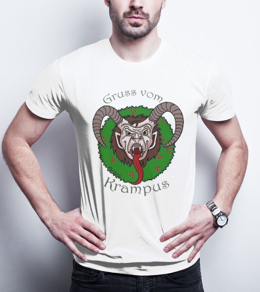 Gruss Vom Krampus Green Wreath Christmas T-Shirt