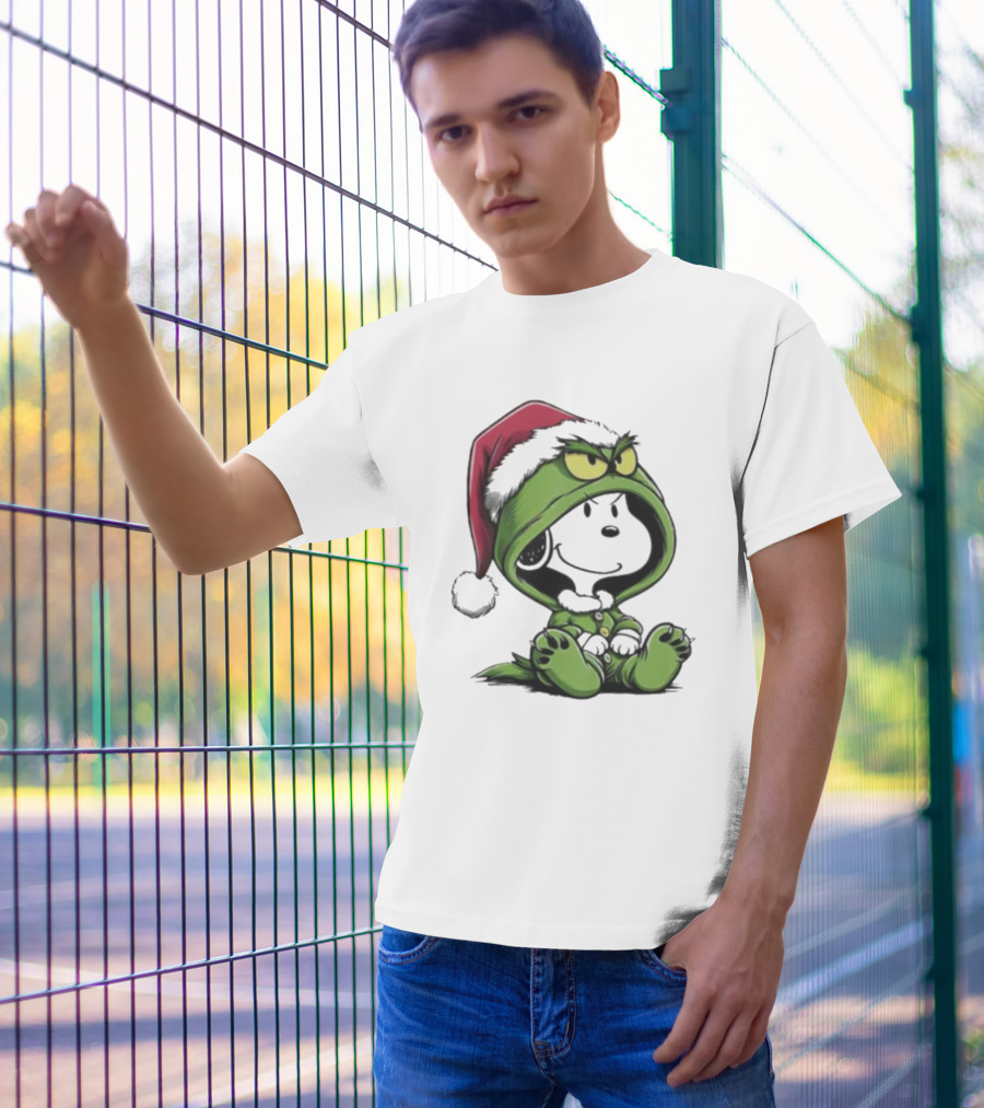 Snoopy In Grinch Costume Christmas Holiday T-Shirt