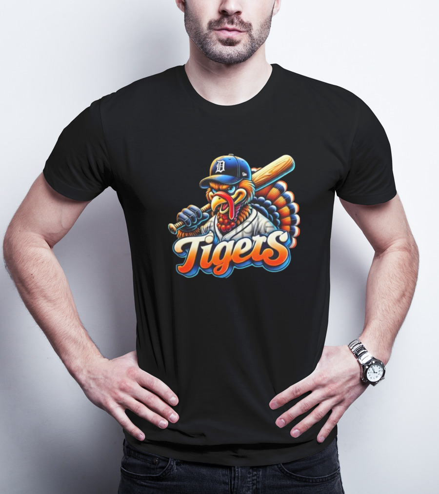 Thanksgiving Detroit Tigers Turkey Baseball T-Shirt