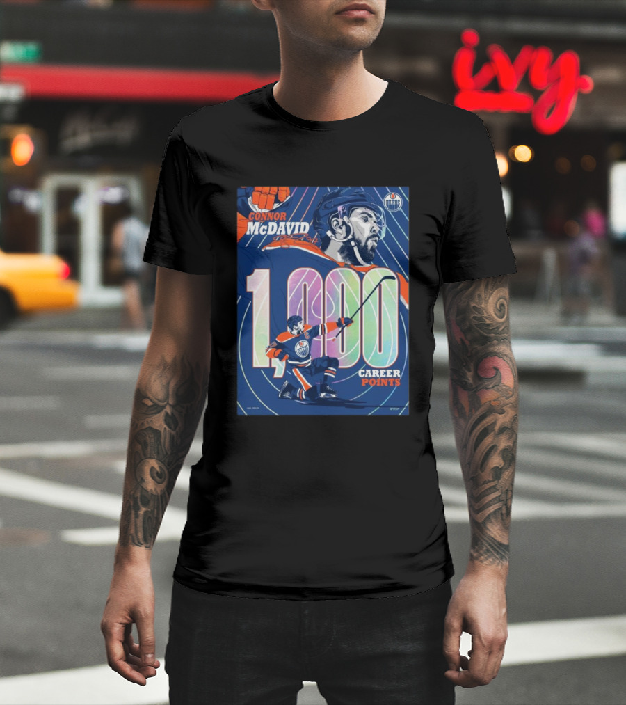 Connor McDavid 1,000 Career Points Edmonton Oilers Milestone T-Shirt