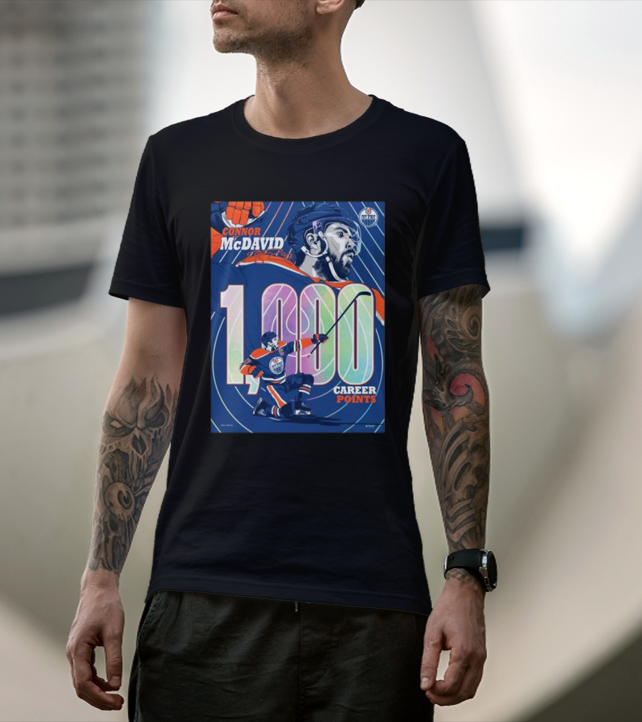 Connor McDavid 1,000 Career Points Edmonton Oilers Milestone T-Shirt