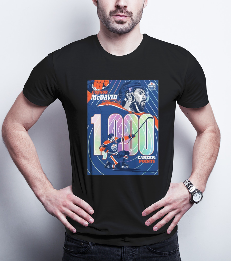Connor McDavid 1,000 Career Points Edmonton Oilers Milestone T-Shirt
