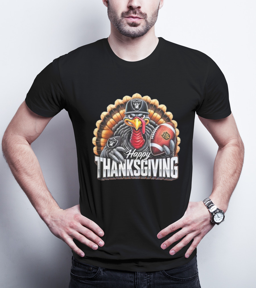 Las Vegas Raiders Happy Thanksgiving Football Turkey T-Shirt
