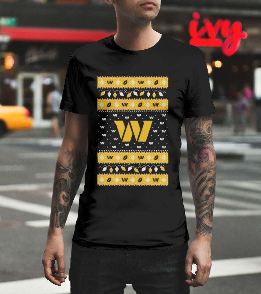 Washington Commanders W Holiday Lights Ugly Sweater Christmas T-Shirt