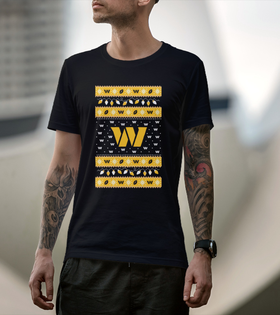 Washington Commanders W Holiday Lights Ugly Sweater Christmas T-Shirt