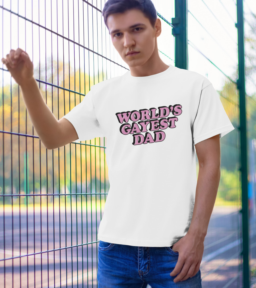 World’s Gayest Dad Bold Pink Letters With Black Outline T-Shirt