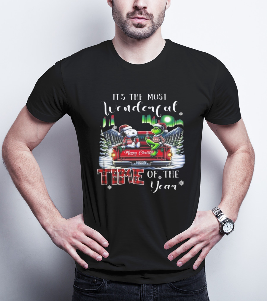 Snoopy Grinch Merry Christmas Time Of The Year Truck Scene T-Shirt