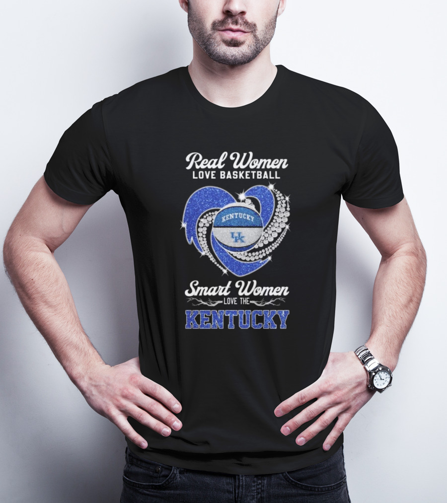 Real Women Love Basketball Smart Women Love The Kentucky Wildcats UK Diamond Heart T-Shirt