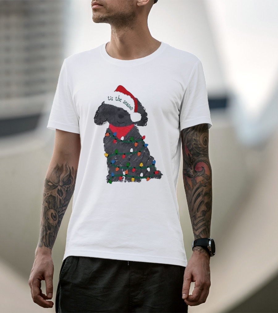 'Tis The Season Labradoodle Wrapped In Christmas Lights And Santa Hat T-Shirt