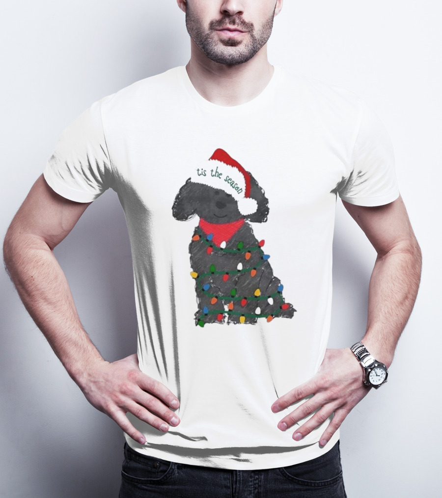 'Tis The Season Labradoodle Wrapped In Christmas Lights And Santa Hat T-Shirt