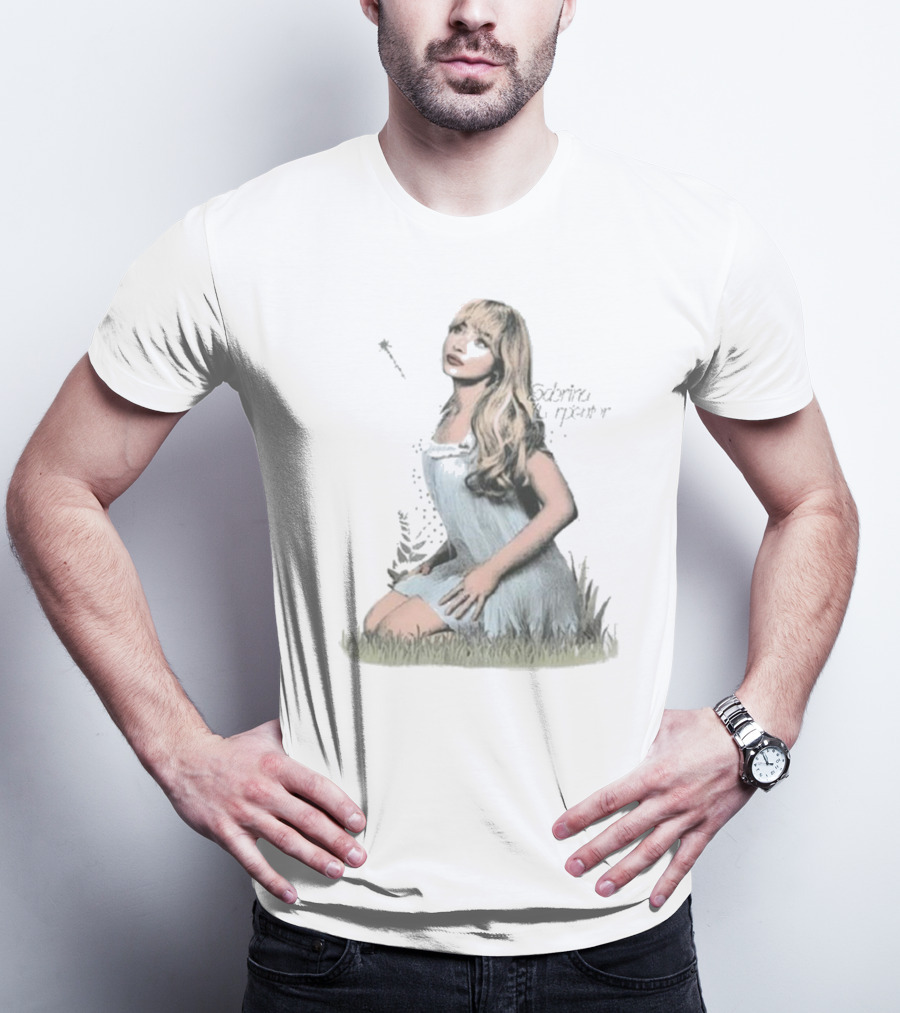 Sabrina Carpenter Sitting In Grass With Sparkle Wand And Flowing Hair T-Shirt