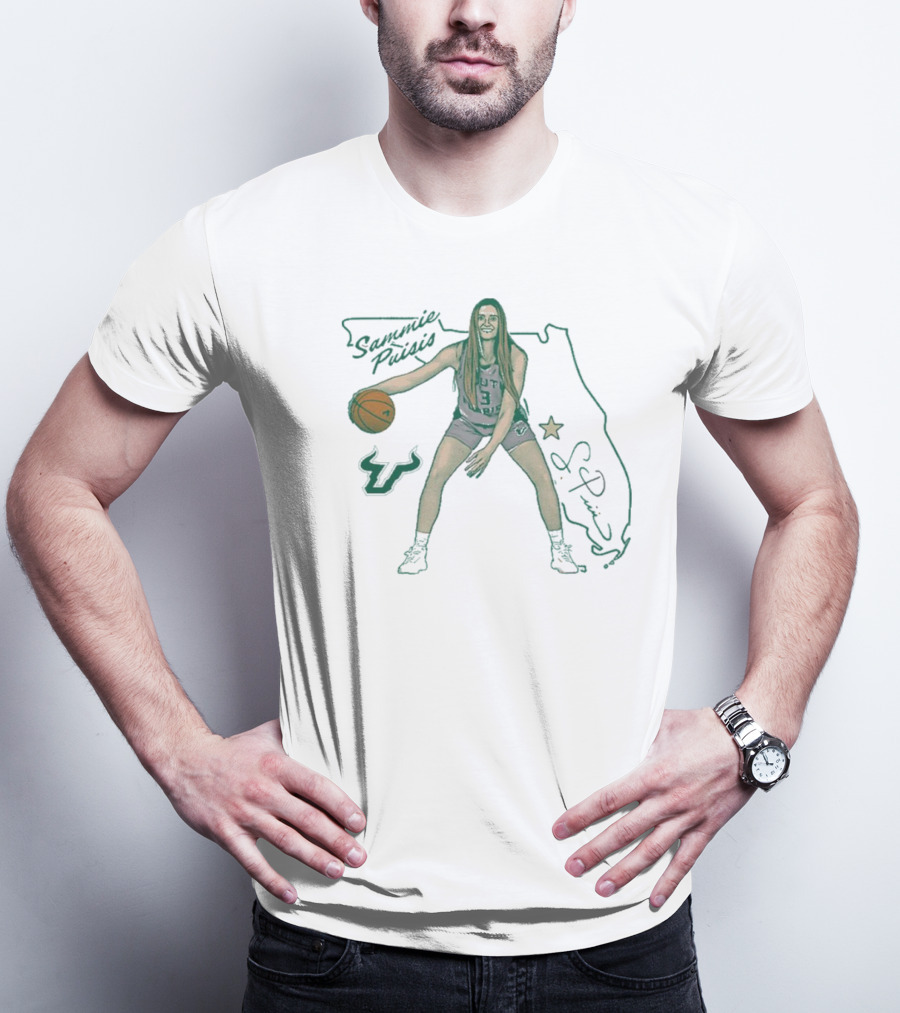 Sammie Puisis South Florida Bulls Basketball Cartoon Signature Florida Map Star T-Shirt