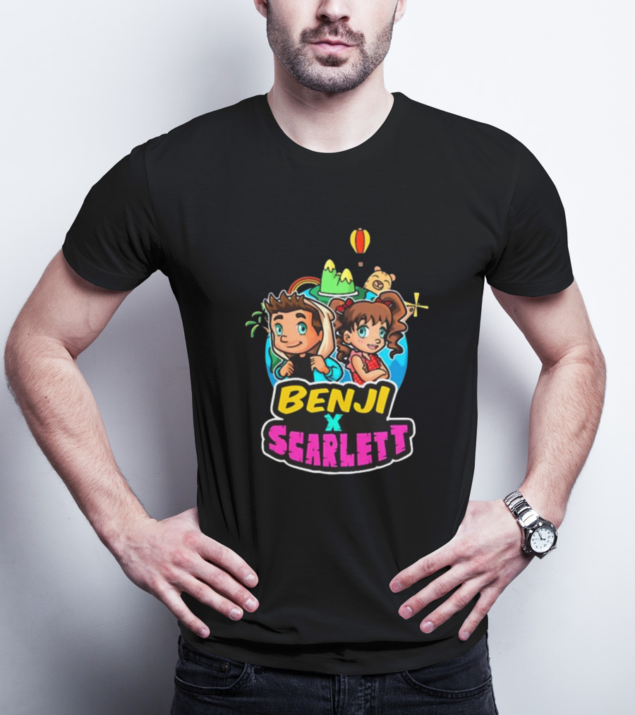 Benji X Scarlett Adventure Cartoon Style Balloon Island Teddy Bear T-Shirt